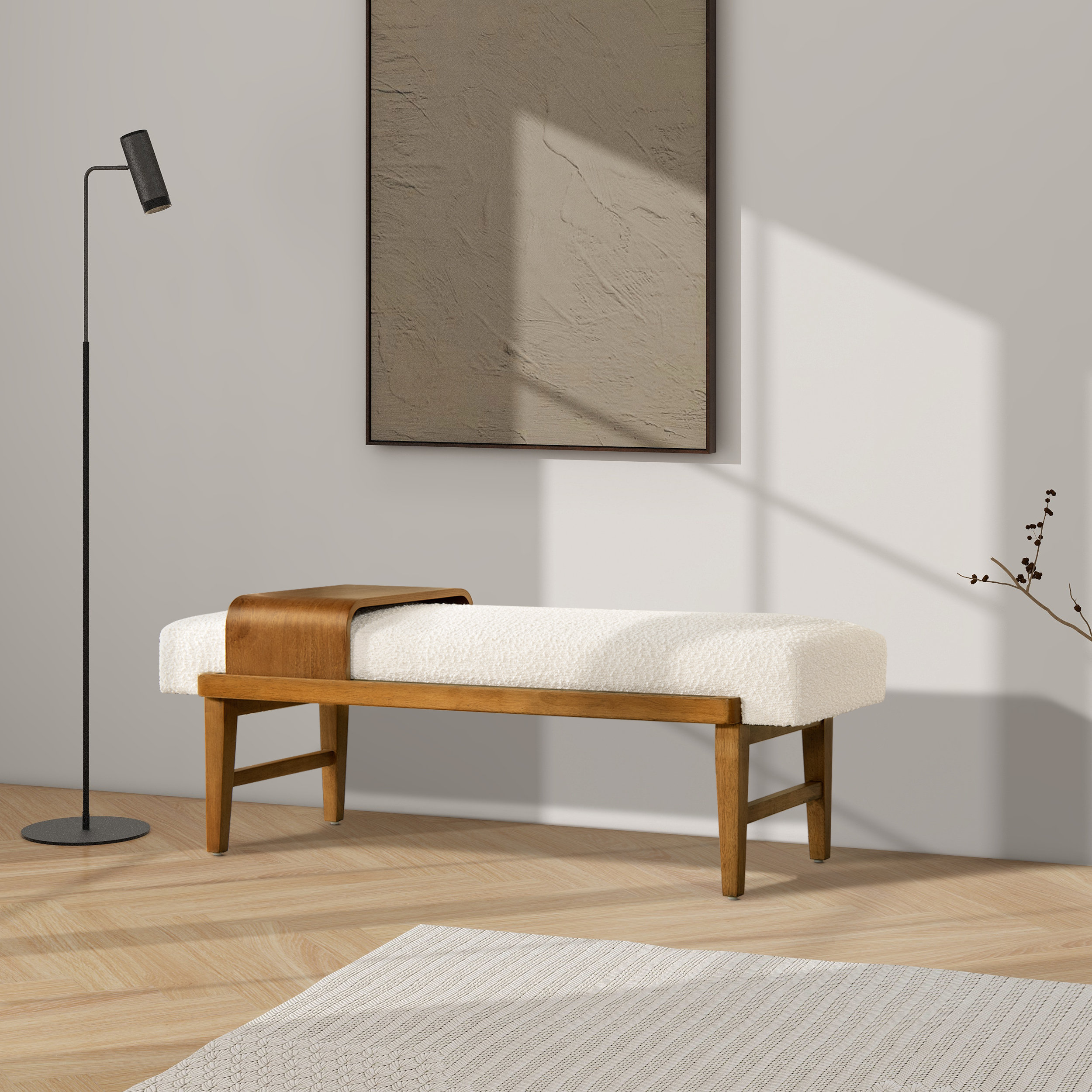 Billie 52" Modern Telephone Bench With Sliding Shelf, Ivory White ...