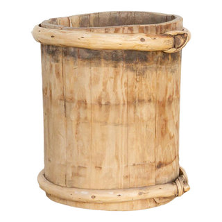 Oxidized Wood and Bamboo Bucket - Asian - Indoor Pots And Planters - by ...