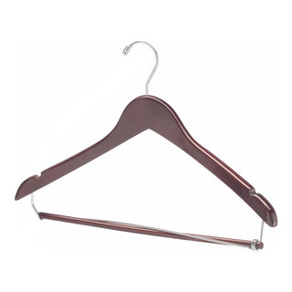 Contour Wood Suit Hangers With Locking Pants Bar and Mahogany Finish ...