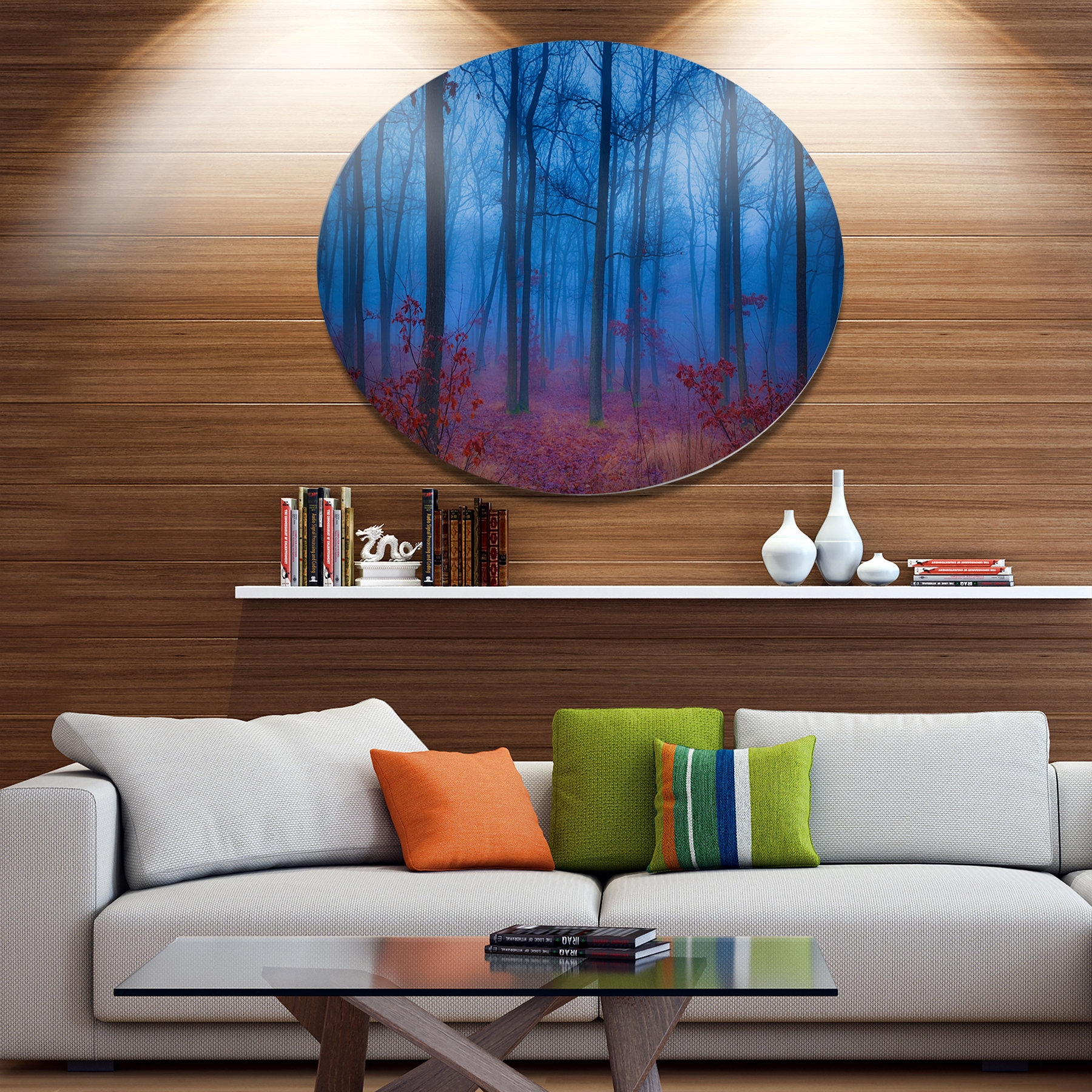 Mysterious Blue Thick Woods, Modern Forest Disc Metal Artwork, Disc of ...