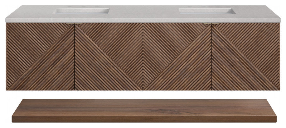 72" Chestnut Floating Double Bathroom Vanity Silestone Quartz, James ...