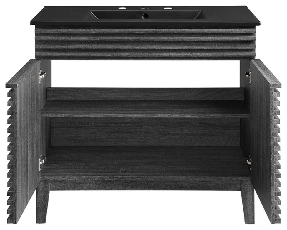 Modway Render 36" MDF and Particleboard Bathroom Vanity in Charcoal ...