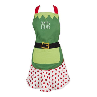 Santa's Helper Cotton Ruffle Apron 28.5 x 26 Christmas Holiday Red and ...