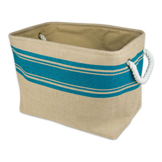 Burlap Bin Border Teal Rectangle Large 17.5"x12"x15", 17.5Lx12Wx15H ...
