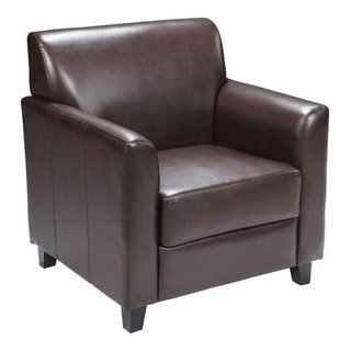 Pemberly Row Modern / Contemporary Leather Chair in Brown Finish ...