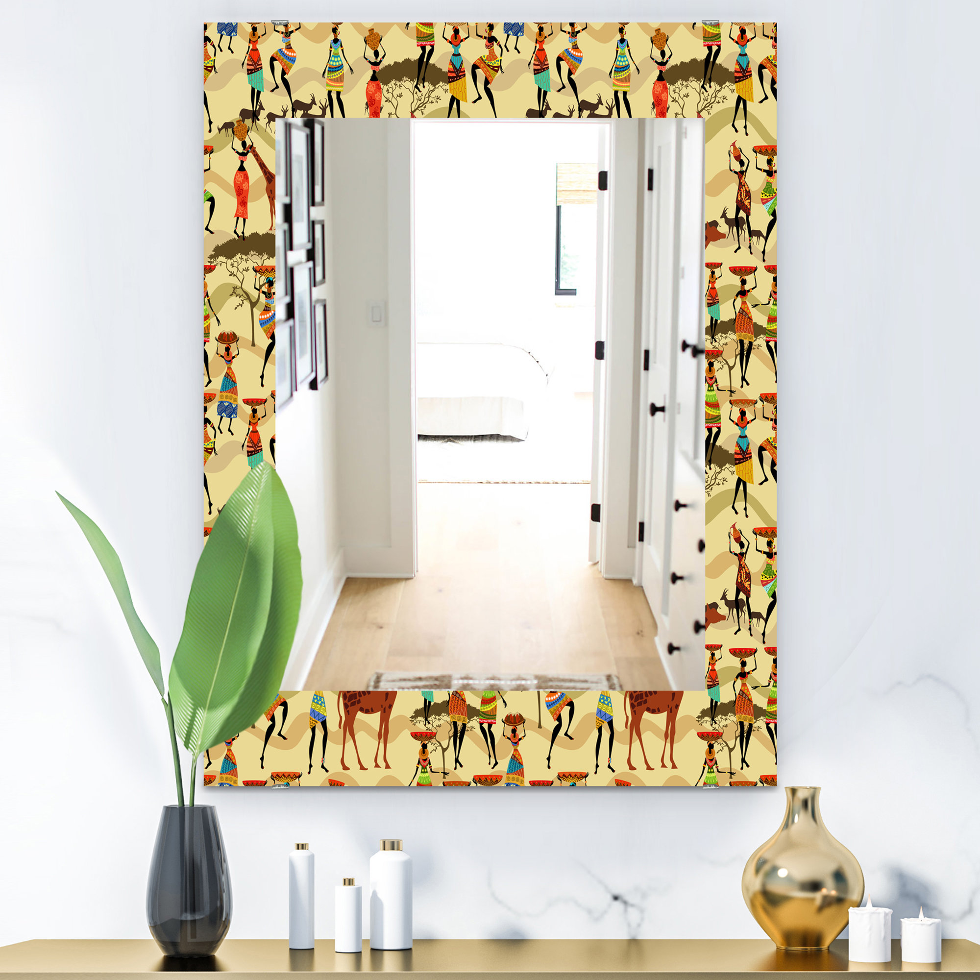 Texture With African Women Bohemian And Eclectic Frameless Wall Mirror ...