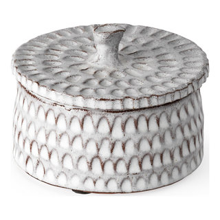 Azul, Small 5L x 5W Gray Ceramic Detailed Decorative Box - Farmhouse ...