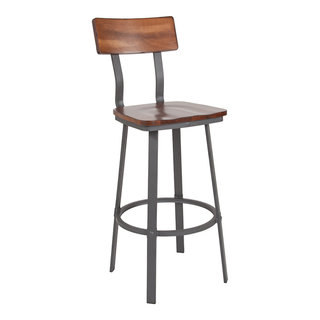 Flint Rustic Walnut Restaurant Barstool, Wood Seat, Back, Gray Powder ...