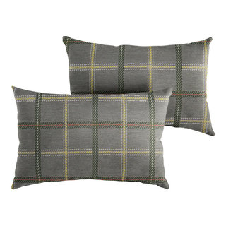 Sunbrella Tartan Gray Plaid Outdoor Lumbar Pillows, Set of 2, 13x20 ...