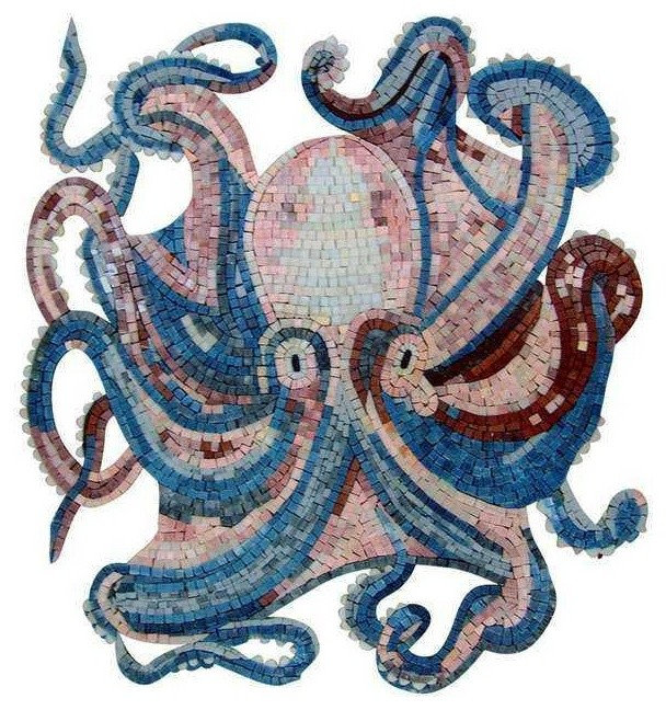 Blue Octopus Marble Mosaic, 47" x47" - Beach Style - Tile Murals - by ...
