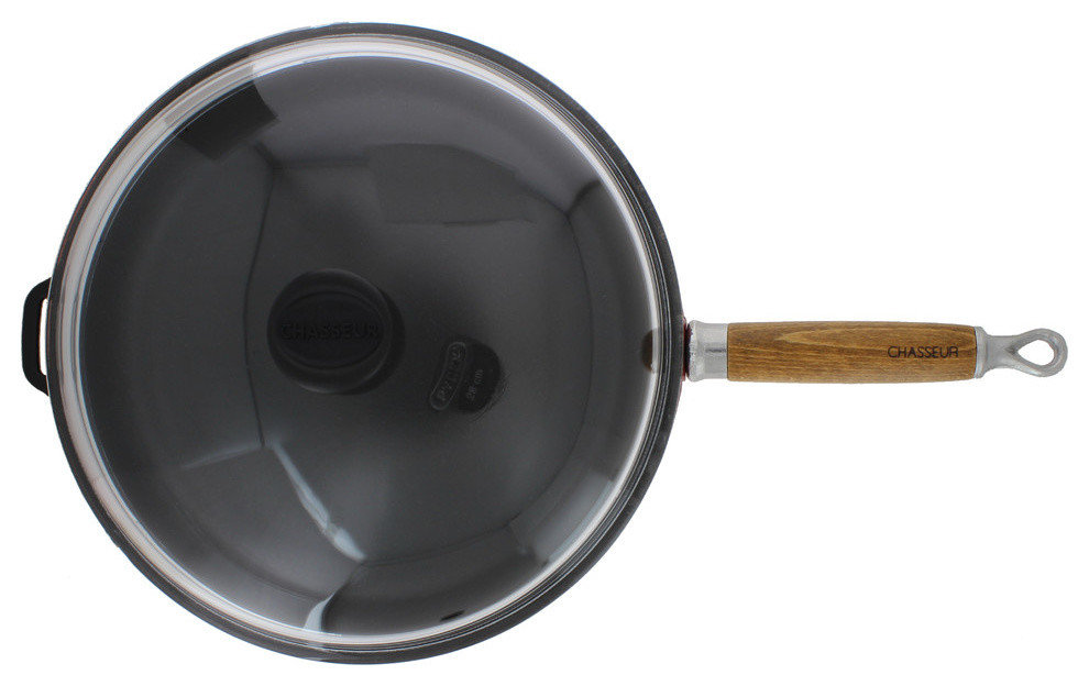 Chasseur 11" French Enameled Cast Iron Fry Pan With Wooden Handle Glass ...