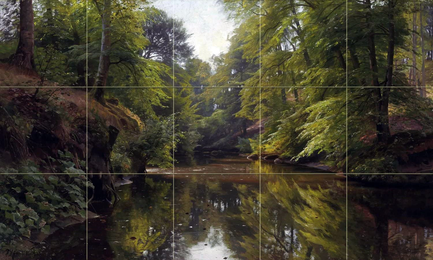 Tile Mural Landscape forest river greens Backsplash, Four Inch Marble ...