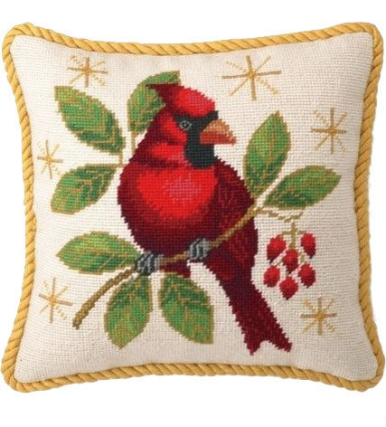 12X12Winter Cardinal NeedlePoint Pillow, 12x12" - Contemporary - Decorative Pillows - by Peking ...