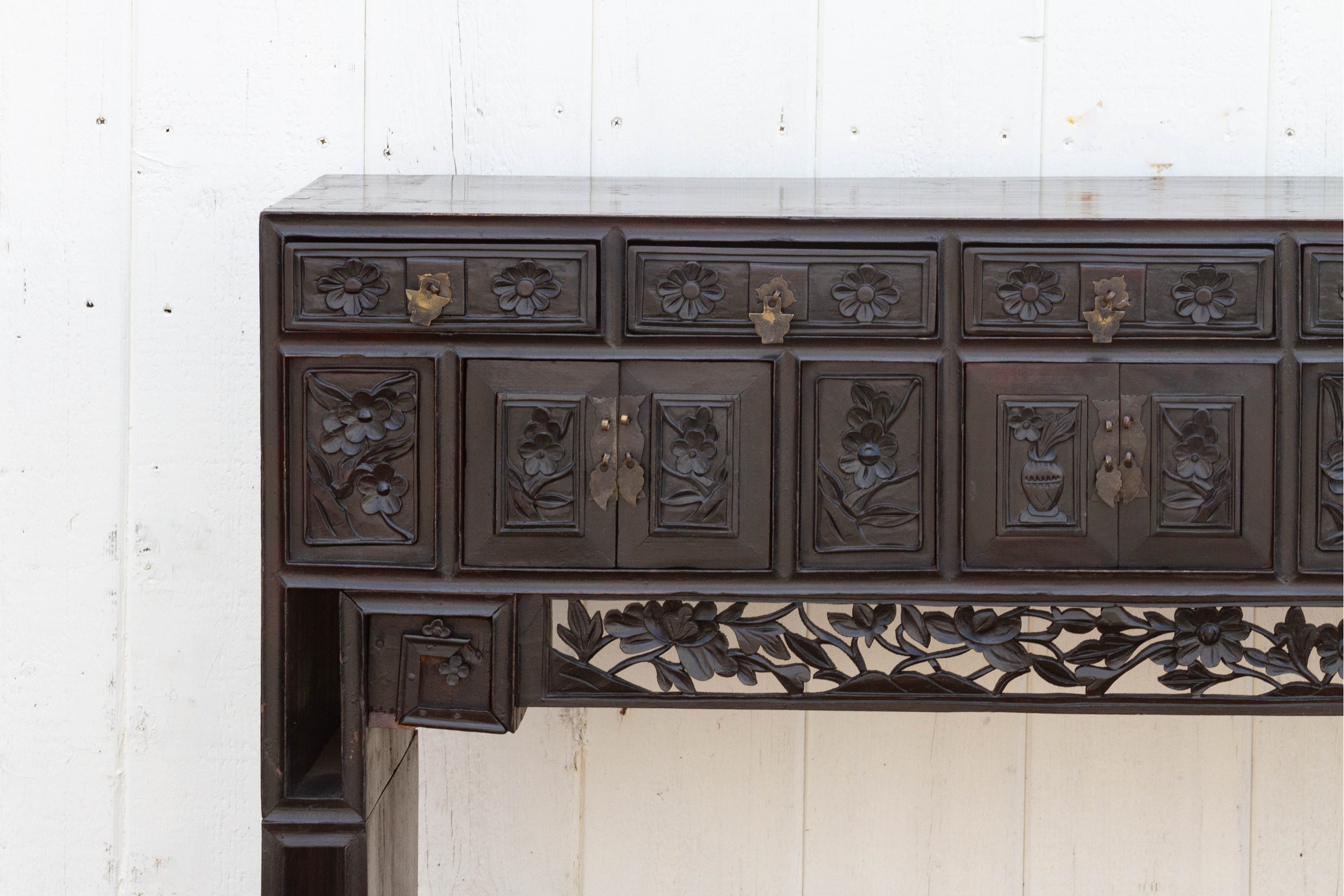 Beautiful Ebonized Carved Chinese Console Table - Asian - Console ...