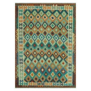 Sangat Kilim Zehra Rust/Blue Rug, 6'9x9'7, 6'9x9'7 - Southwestern ...