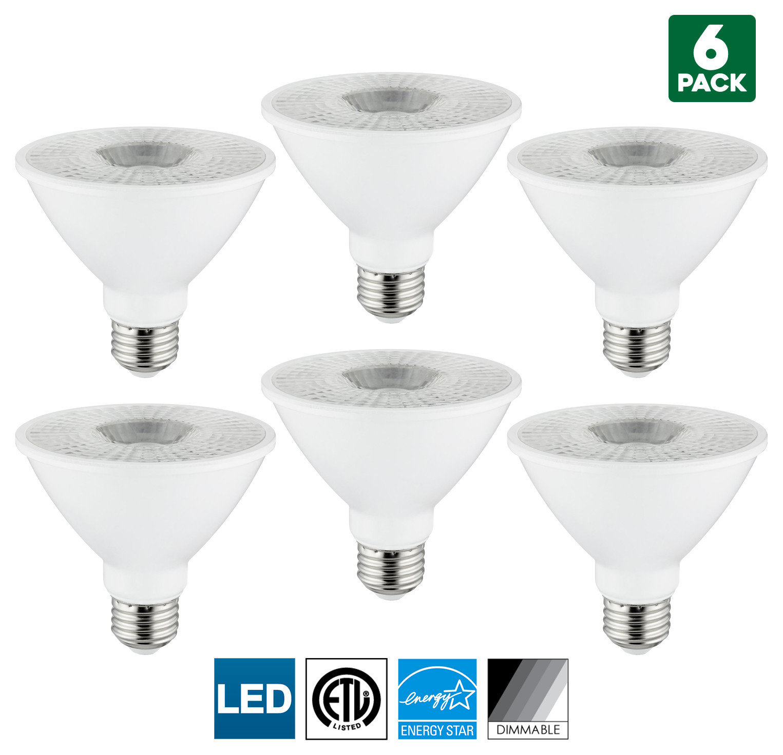 6 Pack Sunlite LED PAR30S Spotlight, 10W, 3000K Warm White, Medium Base ...