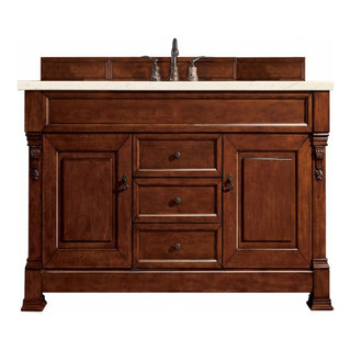 60" Warm Cherry Single Sink Bathroom Vanity Marfil Quartz, James Martin ...