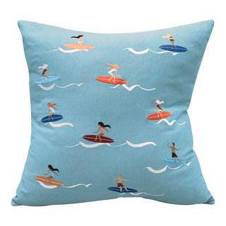 Hang Loose Embroidered Surfer Indoor Cottton Pillow - Beach Style ...