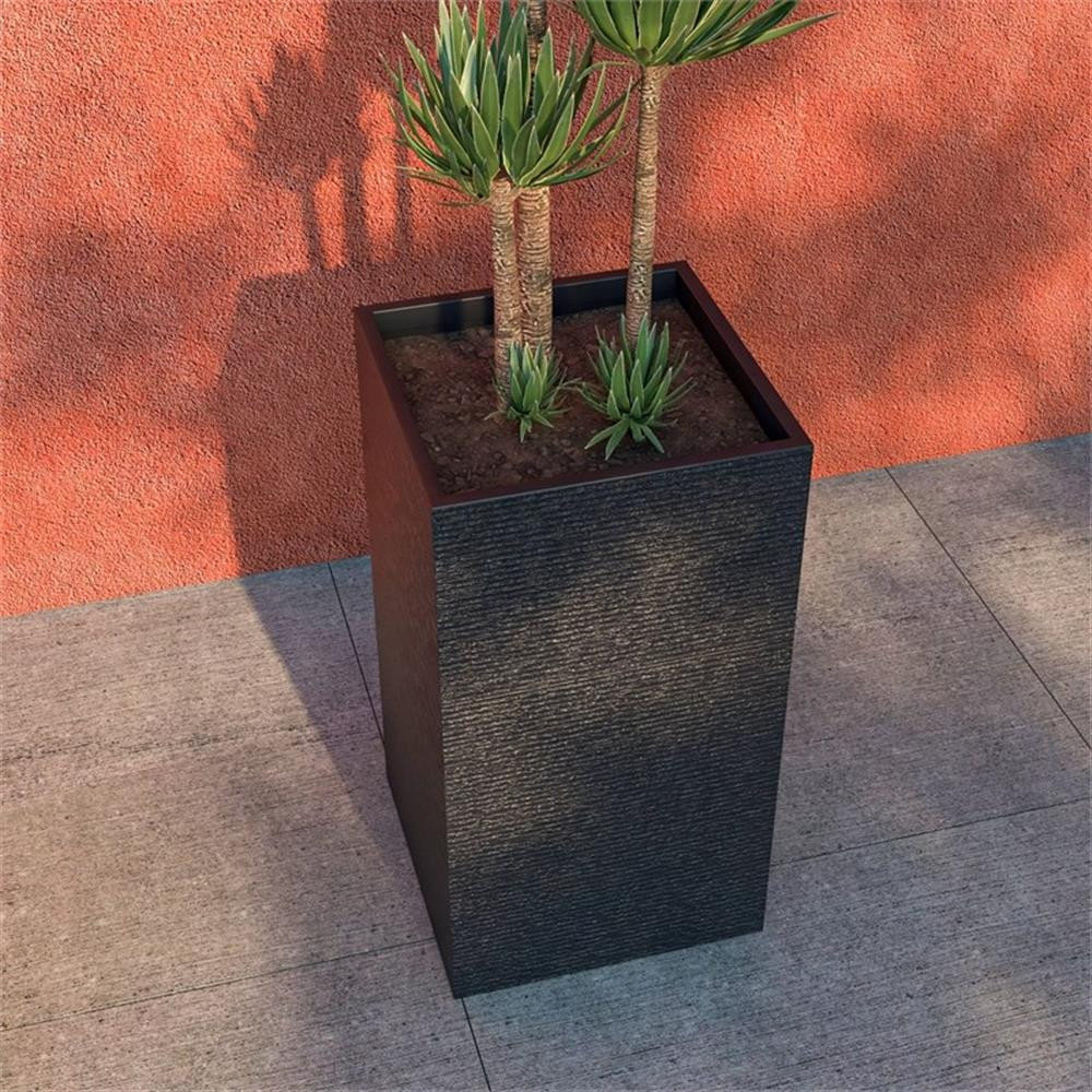 LeisureMod Basalt Fiberstone and MGO Clay Tall Square Planter Black 31 ...