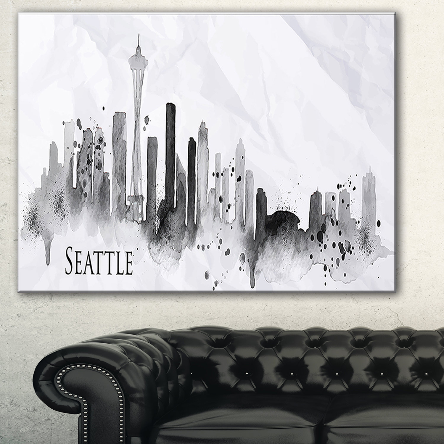 "Seattle Black Silhouette" Canvas Print, 40"x20" - Contemporary ...