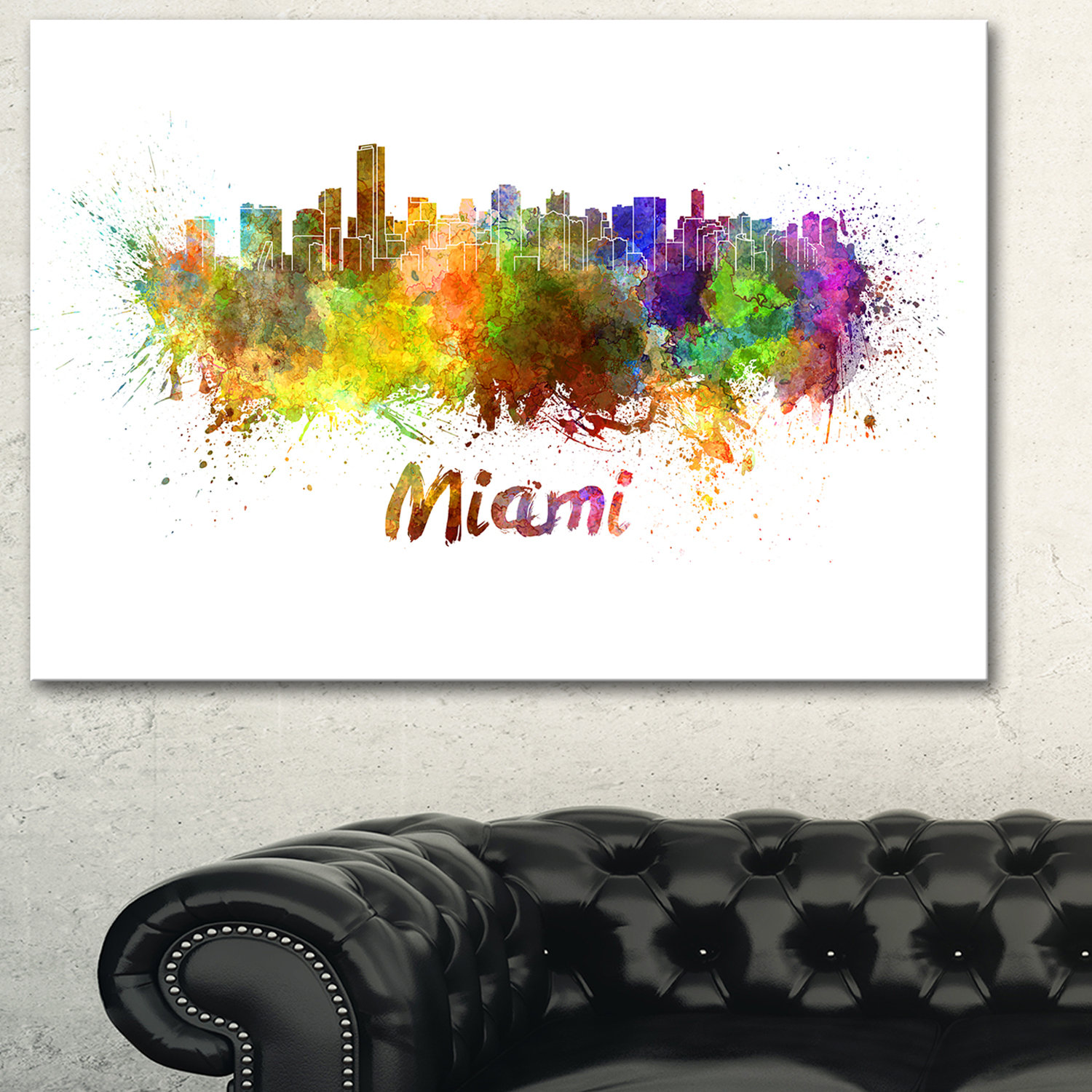 "Miami Skyline" Cityscape Canvas Art Print, 60"x28" - Contemporary ...