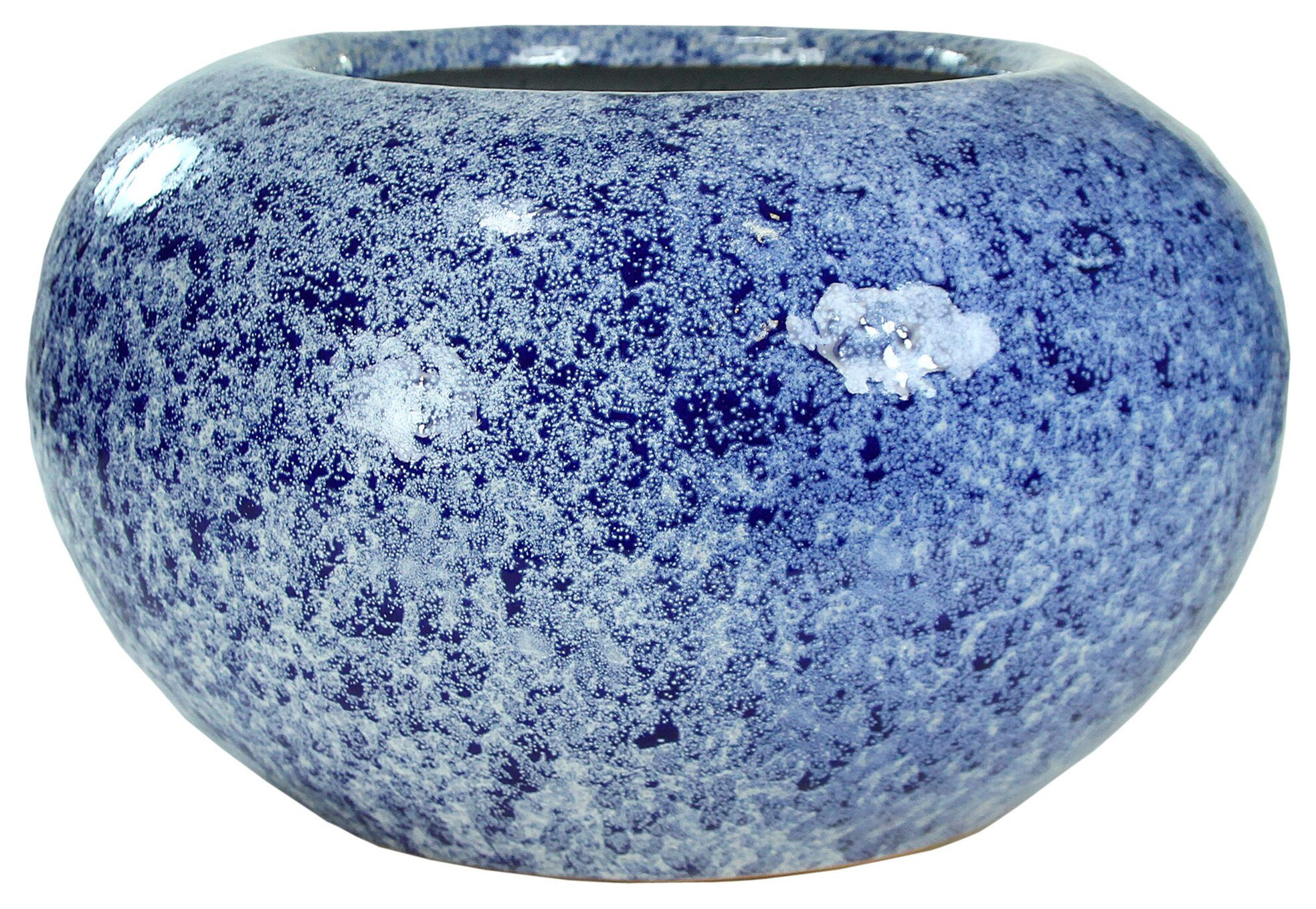 Benzara Decorative Bellied Ceramic Pot with Distressed Details, Blue ...