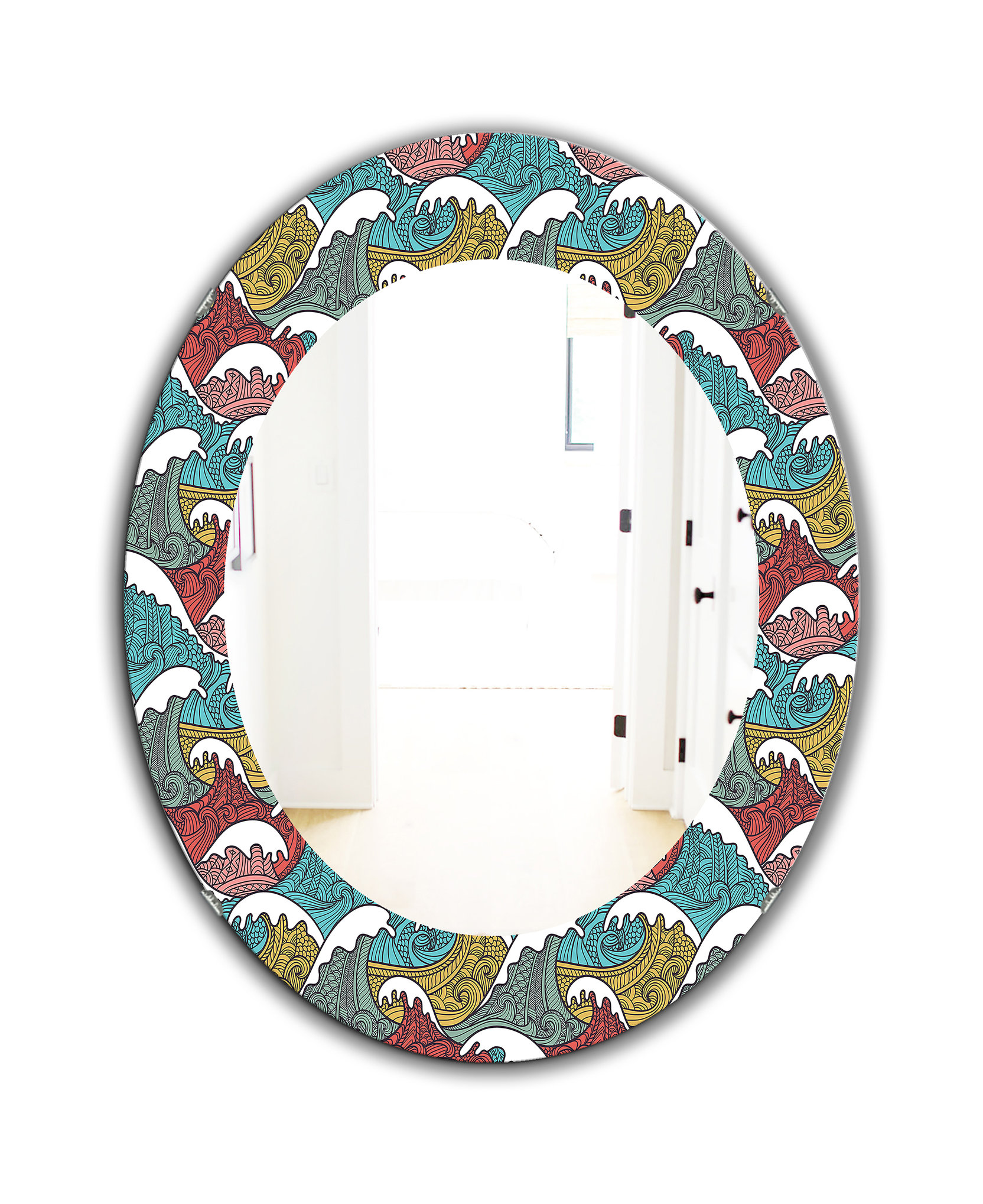 Colorful Waves Pattern Traditional Frameless Round Wall Mirror, 24x36 ...