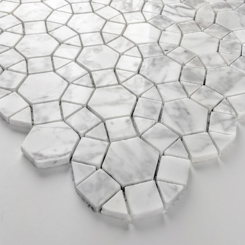 Marble 12"x12" Marble Ring Waterjet Mosaic Tile,Calacatta White, Set of ...