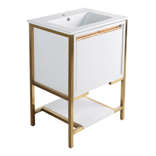 Marseille 24" Bathroom Vanity, White/Brushed Gold - Contemporary ...