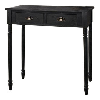 Antique-Style 2 Drawer Wood Console Table with Brass Finish Handles ...