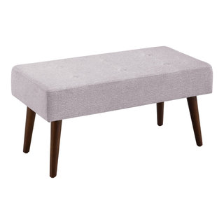 Benzara Fabric Upholstered Bench with Button Tufting Details, Gray and ...