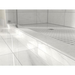 Overhang for shower bench, shower curb and inset vanity