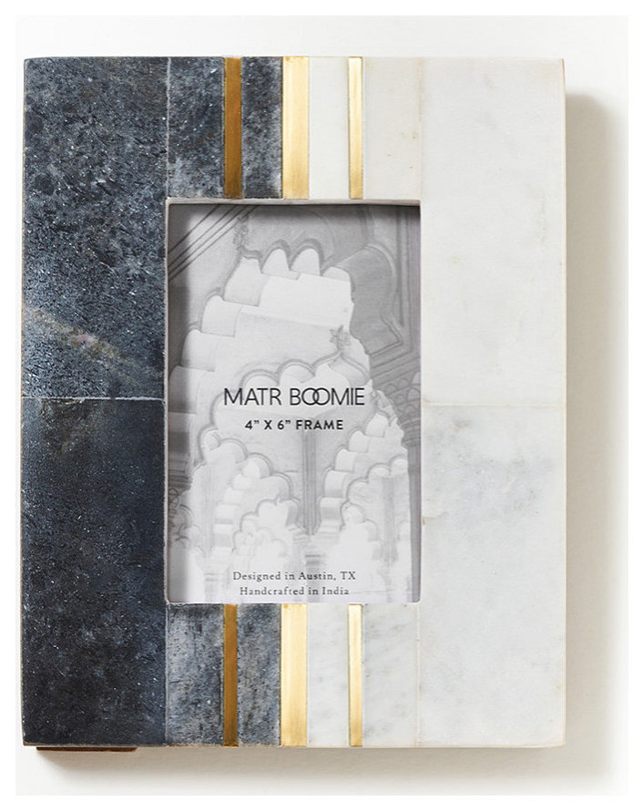 Sammita 4"x6" Black and White Picture Frame Hand Carved Marble ...