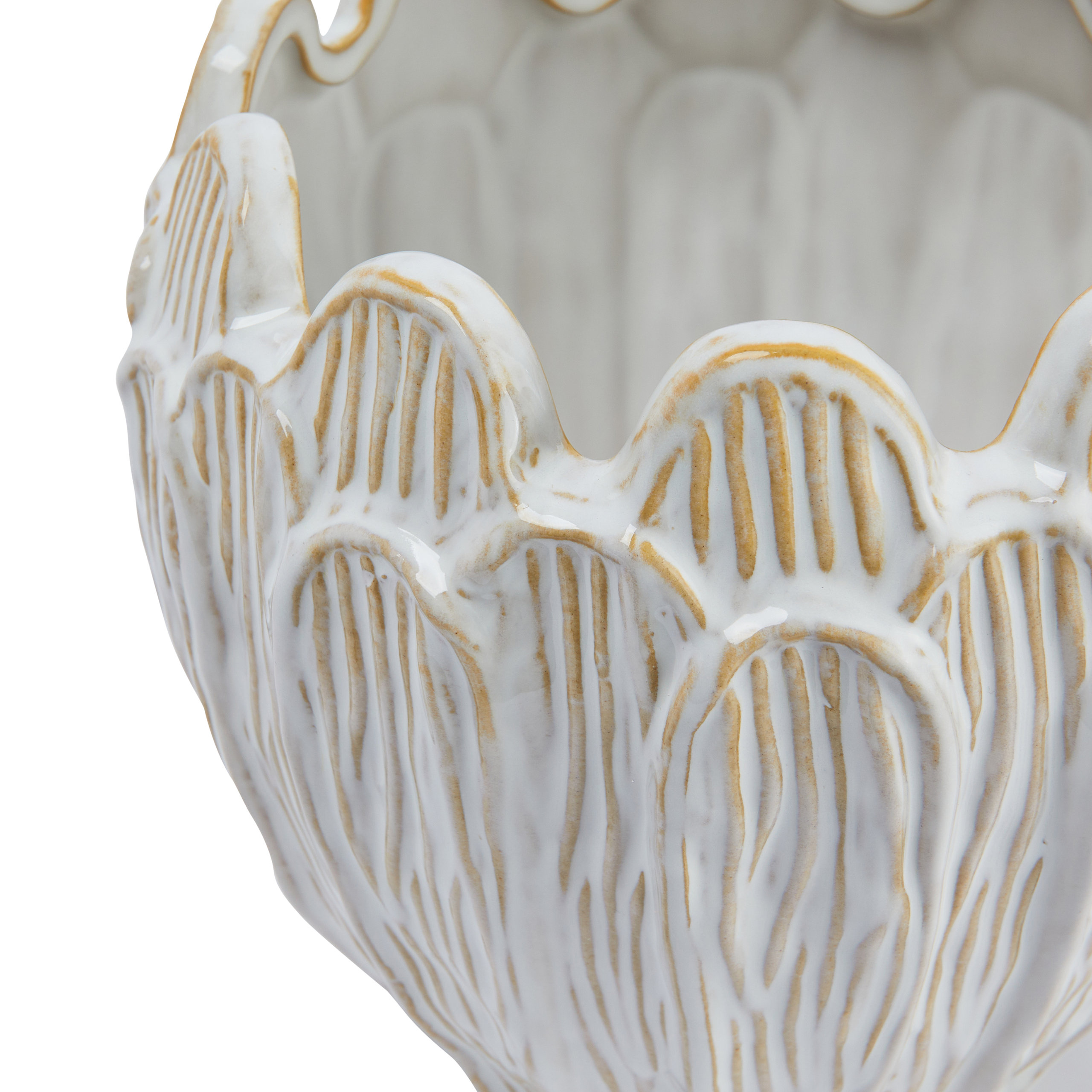 Stoneware Flower Shaped Planter, Ivory - Contemporary - Indoor Pots And ...