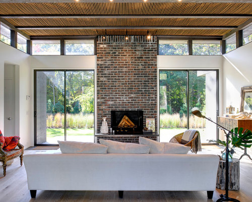 Fireplace Between Windows | Houzz
