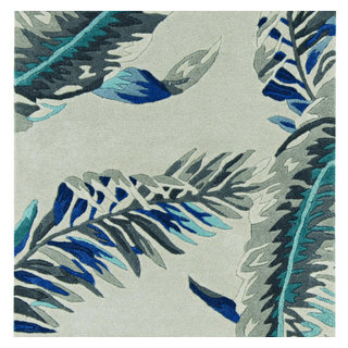 3' X 5' Grey Or Blue Tropical Leaves Wool Area Rug - Tropical - Area ...