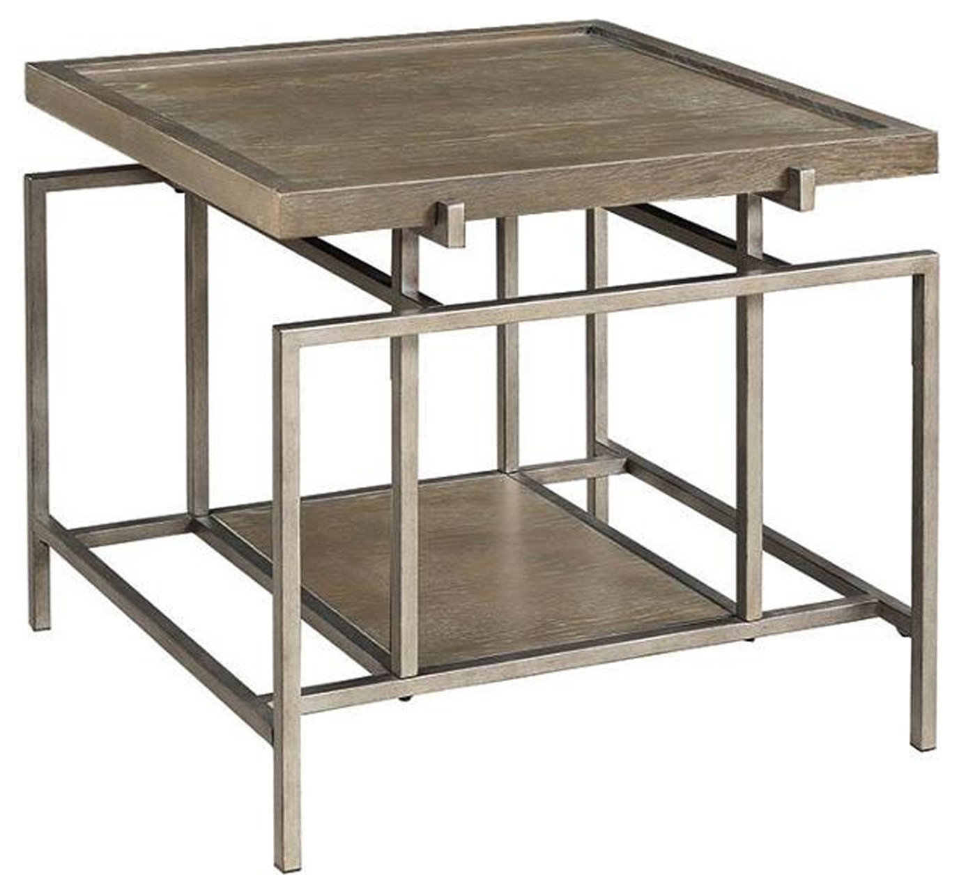 Benzara Wood and Metal End Table with Geometric Details, Gray and Brown ...