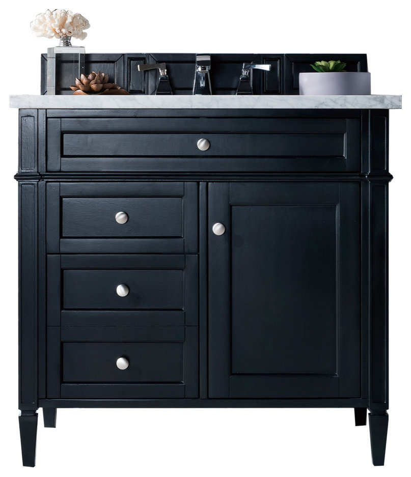 Brittany 36" Black Onyx Vanity, Arctic Fall Solid Surface Top ...
