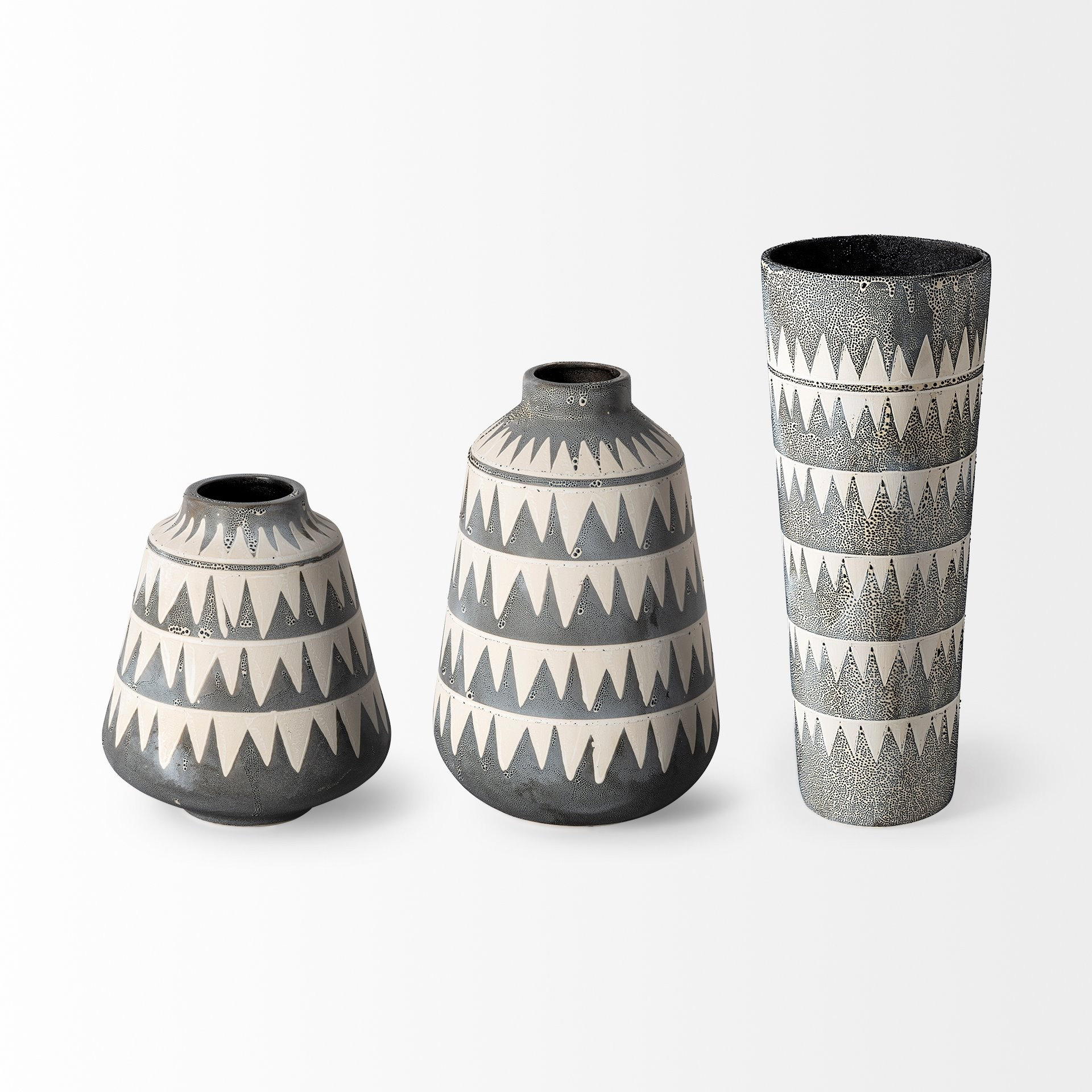 8" Gray and Ivory Triangle Pattern Ceramic Vase - Scandinavian - Vases ...