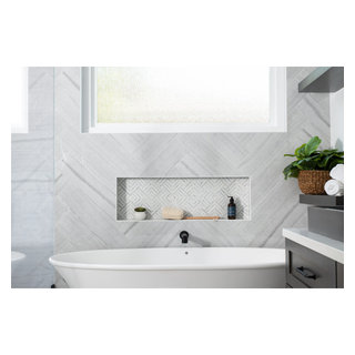 Ladera Ranch Remodel with Herringbone Wall Tile - Eclectic - Bathroom ...