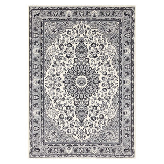 Florence Collection - Cream/Grey Traditional Border Rug, 4'7"x6'7 ...
