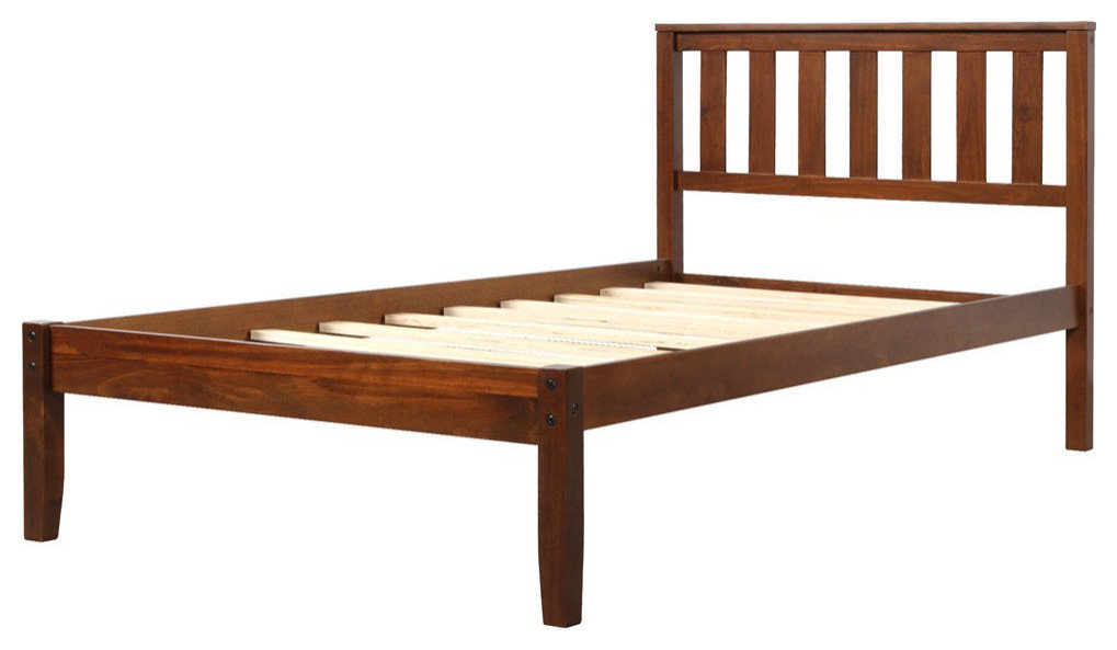 Classic Twin Platform Bed, Hardwood Frame & Vertical Slatted Headboard - Transitional - Platform ...