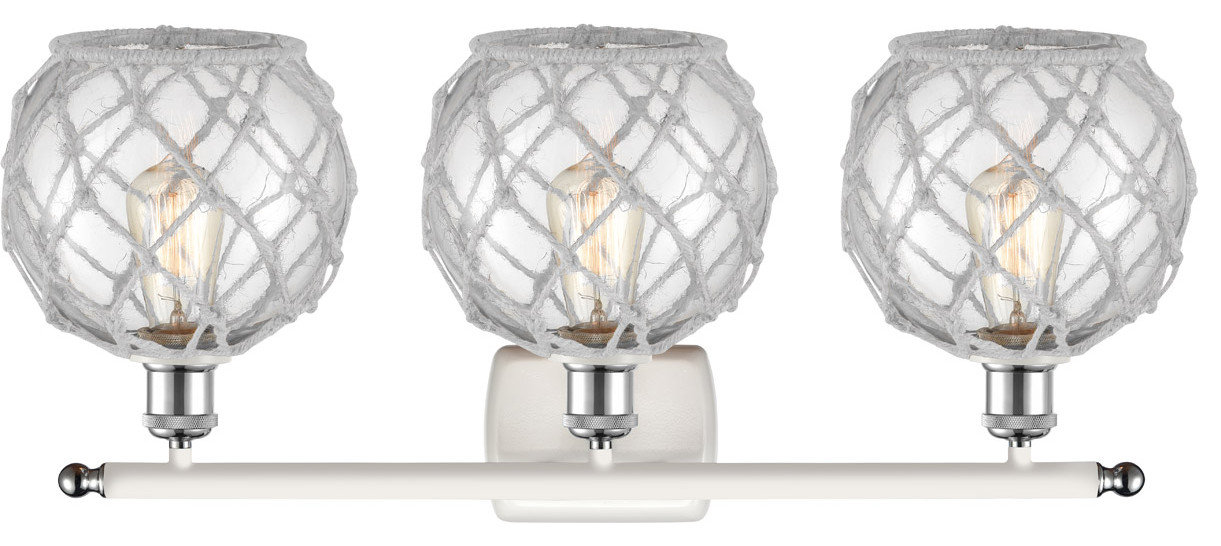 Farmhouse Rope 3 Light Bathroom Vanity Light in White And Polished ...