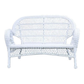 Jeco Wicker Patio Loveseat in White - Tropical - Outdoor Loveseats - by ...