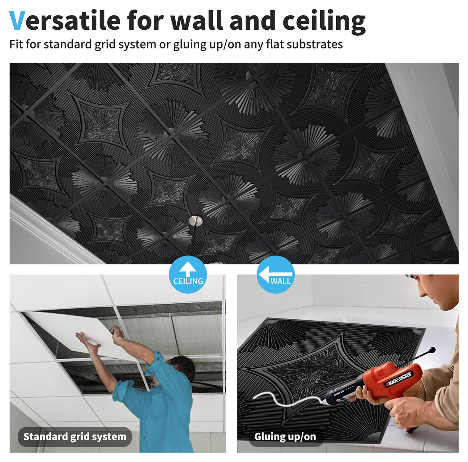 Art3d Drop Ceiling Tiles(12-Pack, 48 Sq.ft), 3D Wainscoting Panels Glue ...