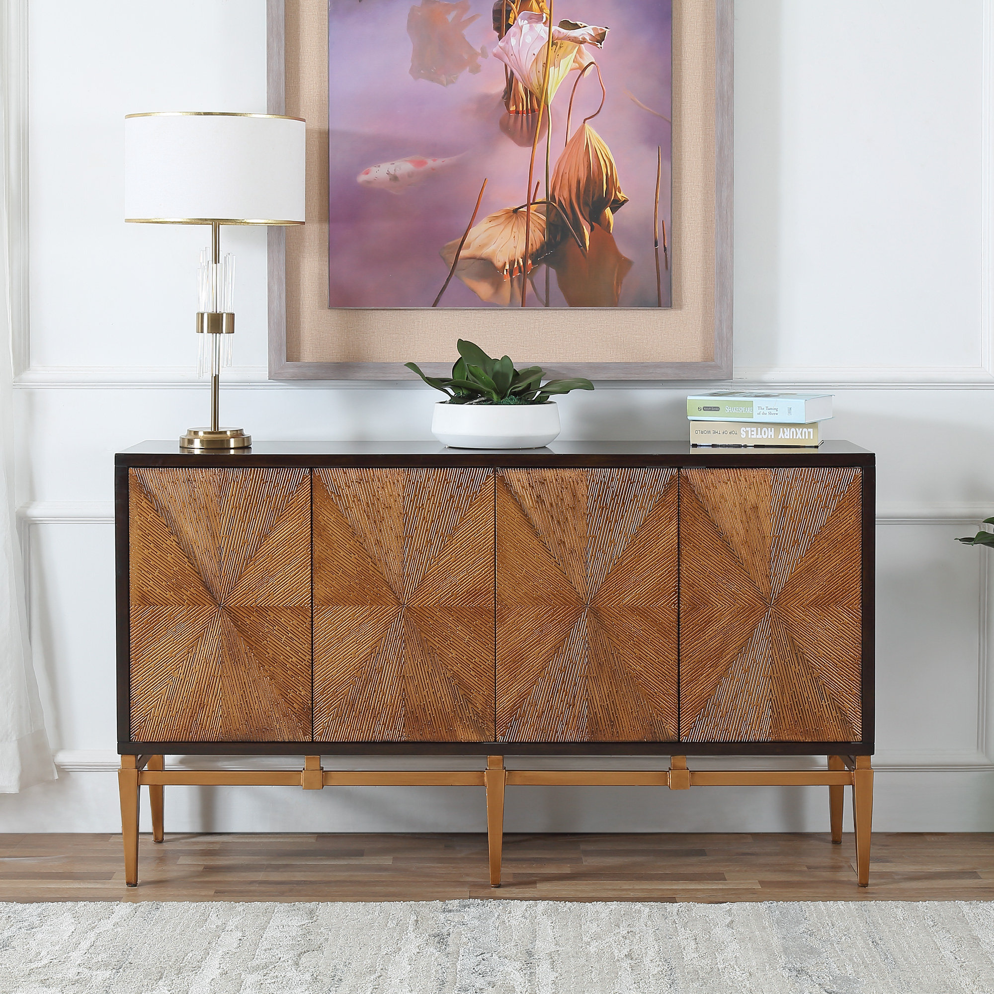 Labardi Brown with Antique Gold Accents Wood Sideboard - Contemporary ...