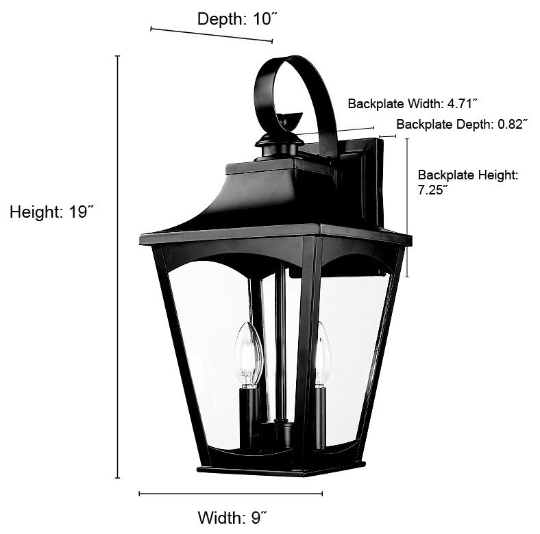 2 Light 9 in. Powder Coated Black Outdoor - Traditional - Outdoor Wall ...