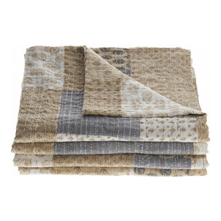 Cream Knitted Cotton Geometric Throw - Contemporary - Throws - by ...