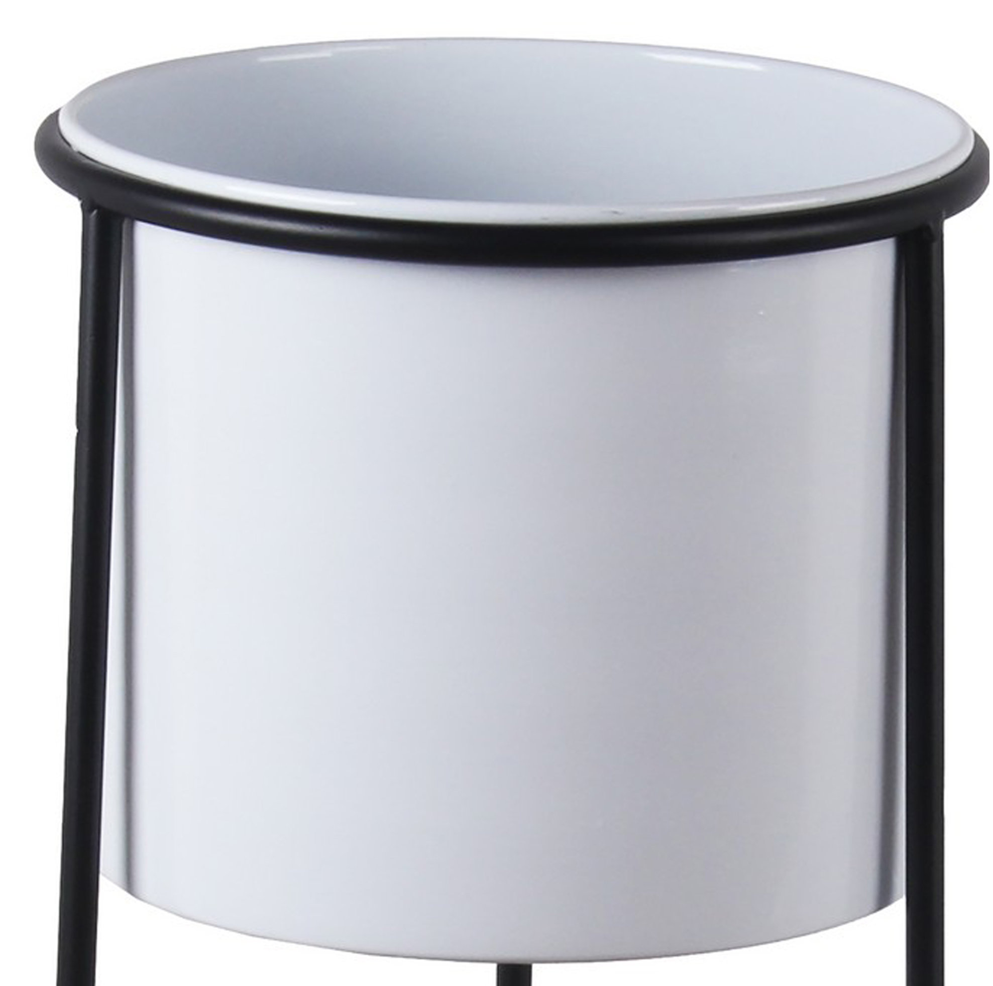 Industrial Metal Round Planter with Tri Base, Set of 2, White and Black ...
