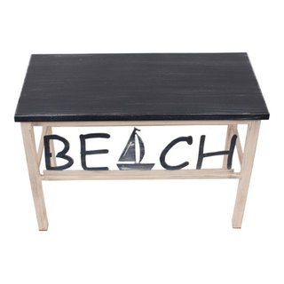 Cottage Iron and Navy Sailboat Beach Bench With Weathered Navy Top ...